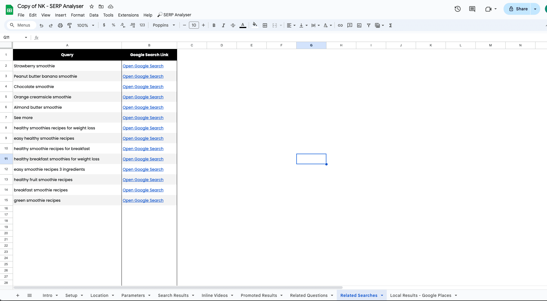 Conduct SERP analysis for free using google sheets